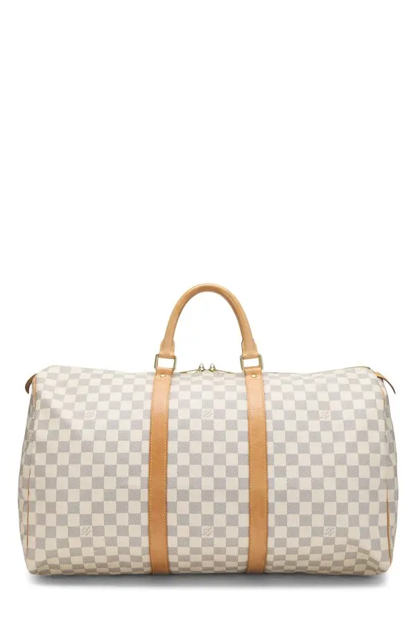 LOUIS VUITTON Damier Azur Keepall 50 Duffle Bag - White