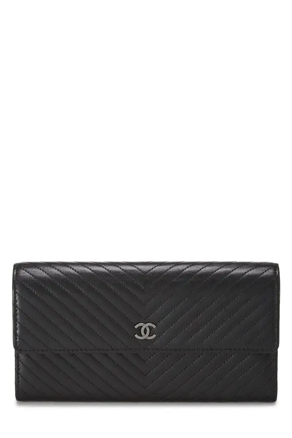 Chanel Chevron Lambskin Wallet - Black