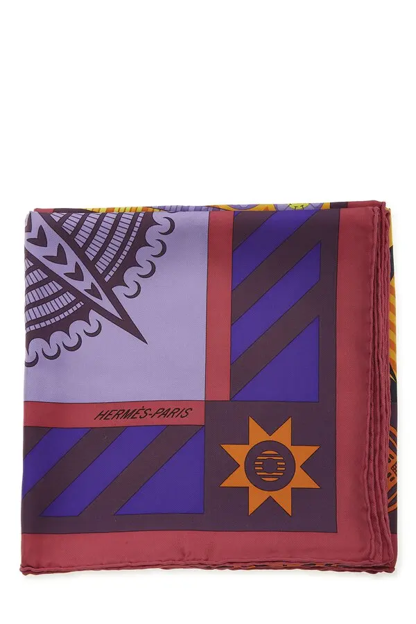 Hermès Multicolor 'geometrie Cretoise' Silk Scarf 90