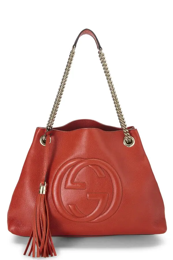Gucci Leather Soho Chain Tote - Orange