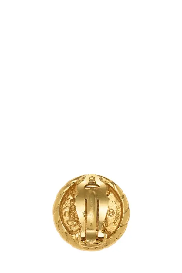 CHANEL Gold CC Rope-Edge Button Earrings Clip On Vintage Chanel 24K Gold Plated CC Round Button Clip On Earrings main image 2