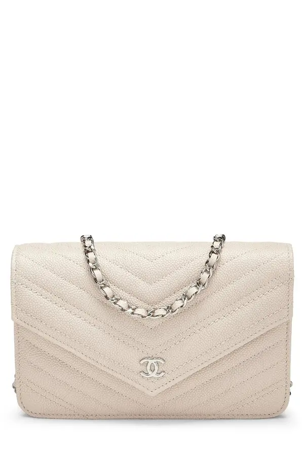 Chanel Chevron Caviar Envelope Wallet On Chain - Pink