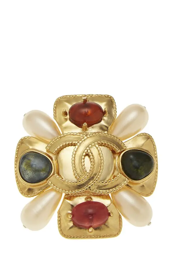 Chanel Pearl Gripoix Cross Pin - Gold