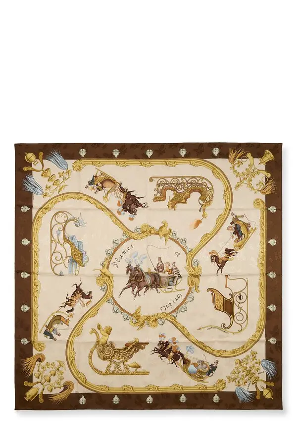 Hermès Multicolor 'plumes Et Grelots' Silk Scarf 90 - Brown