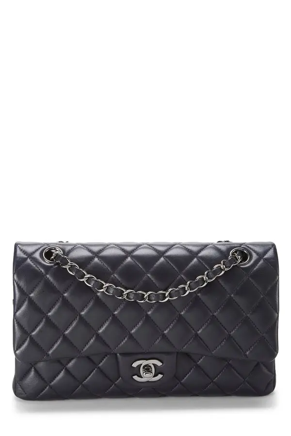 Chanel Classic Double Flap Medium Quilted Lambskin Shoulder Bag - Navy