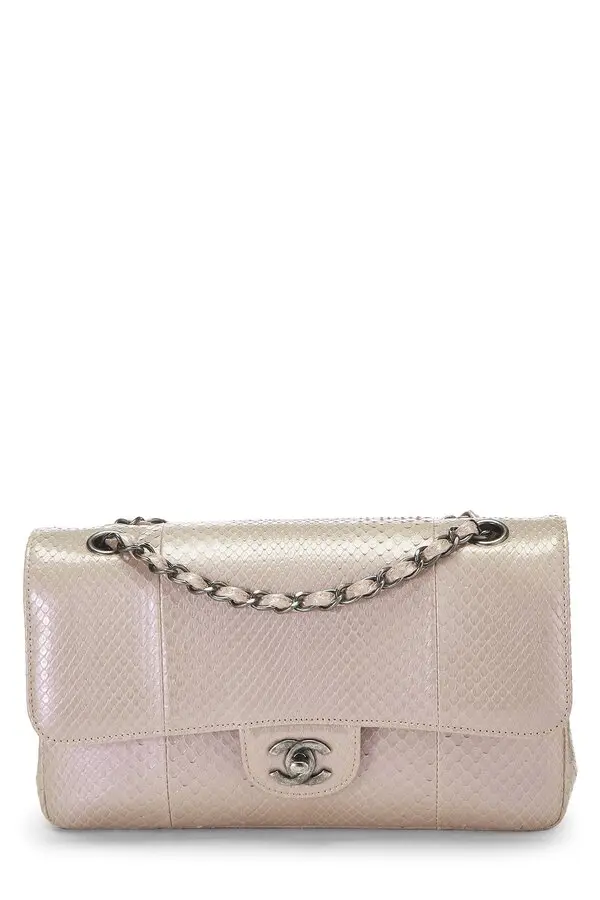 Chanel Iridescent Python Classic Double Flap Medium - Beige