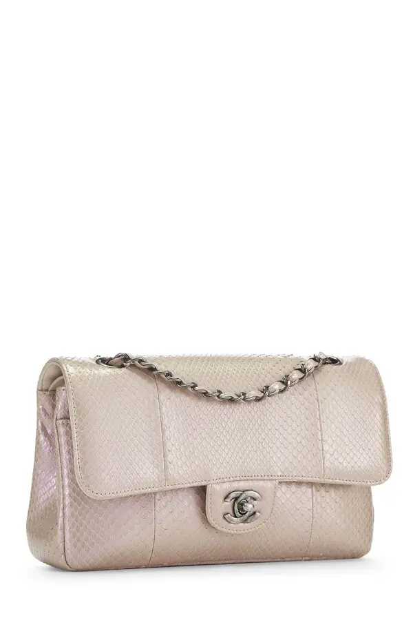 Chanel Iridescent Python Classic Double Flap Medium - Beige