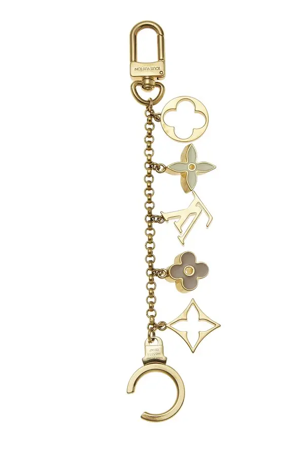 LOUIS VUITTON Gold & Enamel Fleur De Monogram Bag Charm Chain