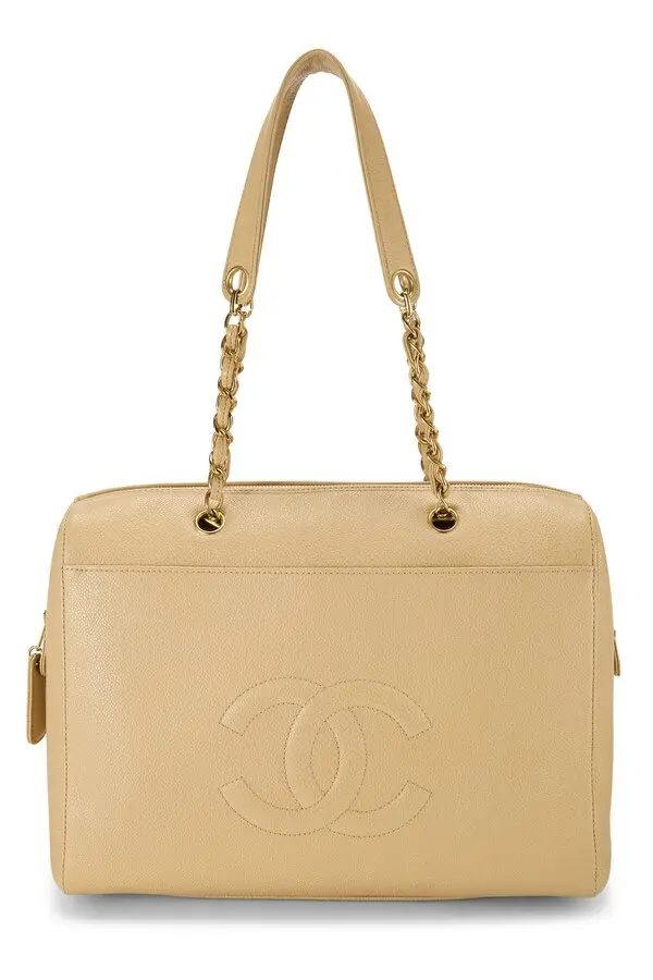 Chanel Caviar Leather Zip Tote Bag - Beige