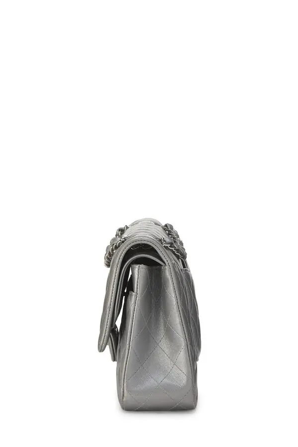 Chanel Quilted Lambskin Classic Double Flap Shoulder Bag - Silver
