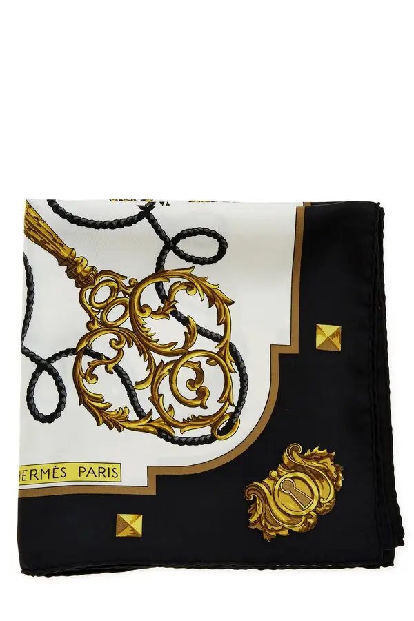 Hermès Multicolor 'les Clés' Silk Scarf 90 - Black