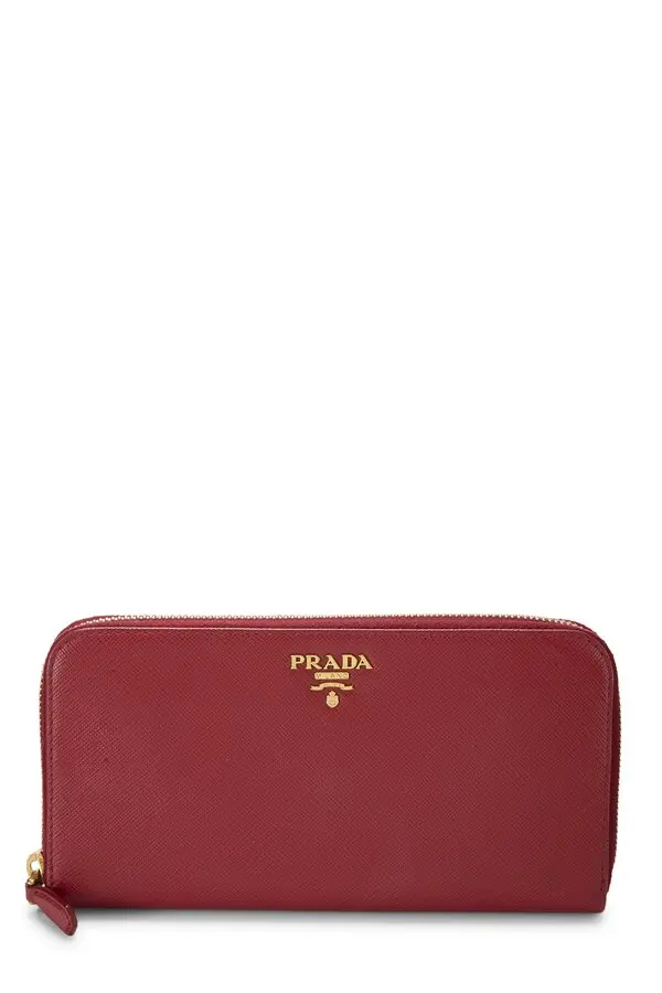 Prada Saffiano Zip Around Wallet - Red