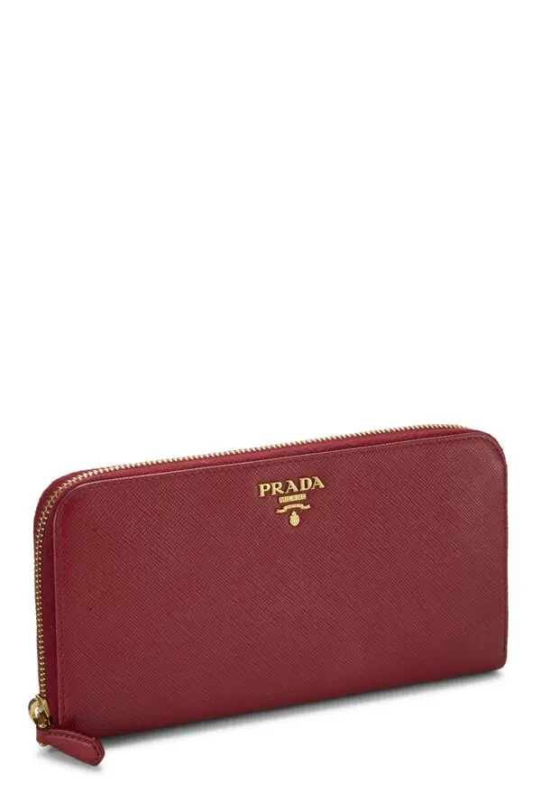 Prada Saffiano Zip Around Wallet - Red