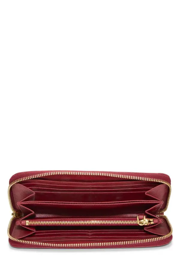 Prada Saffiano Zip Around Wallet - Red