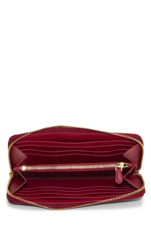 Prada Saffiano Zip Around Wallet - Red