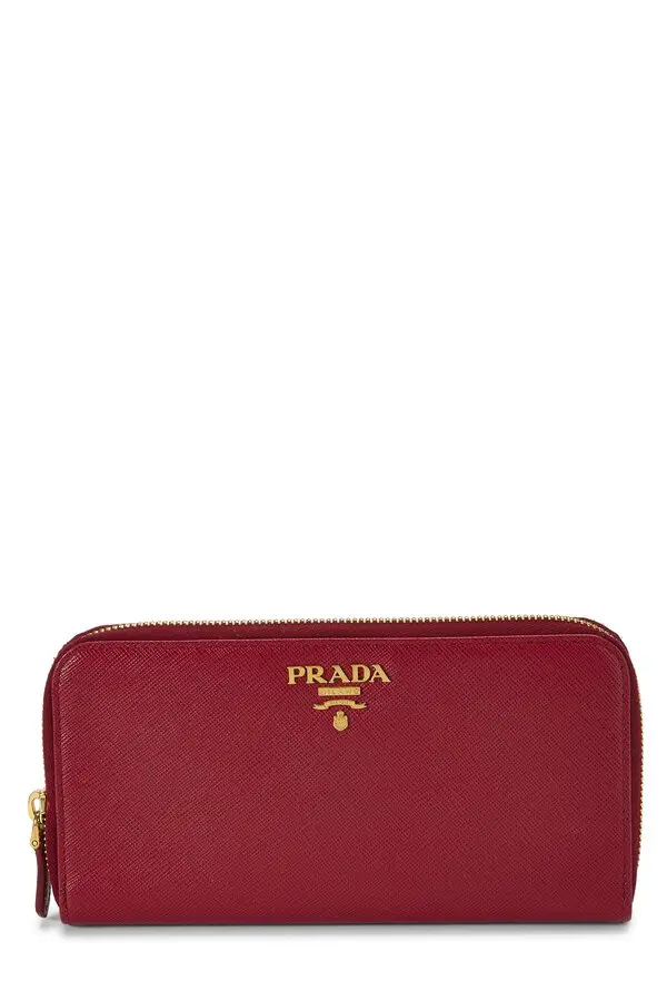 Prada Saffiano Zip Around Wallet - Red
