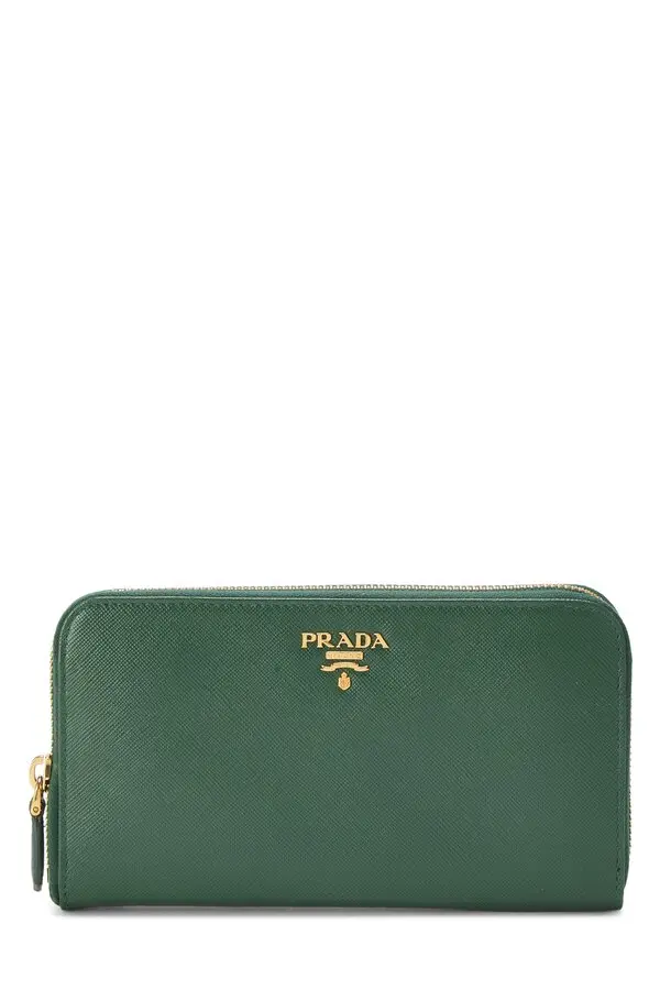 Prada Saffiano Zip Around Wallet - Green