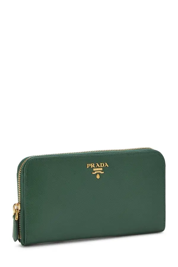 Prada Saffiano Zip Around Wallet - Green