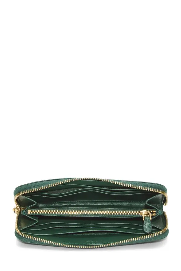 Prada Saffiano Zip Around Wallet - Green
