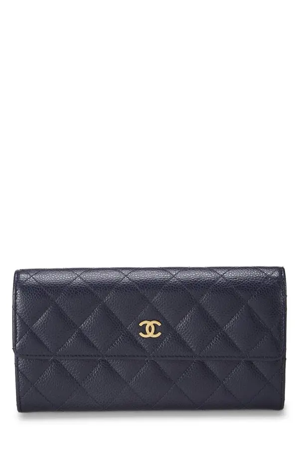 Chanel Caviar Classic Flap Wallet - Navy