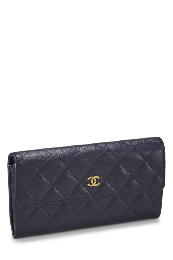 Chanel Caviar Classic Flap Wallet - Navy