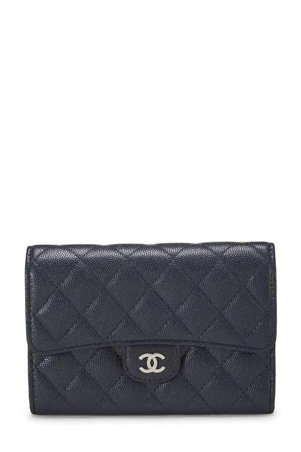Chanel Caviar Classic Flap Wallet - Navy