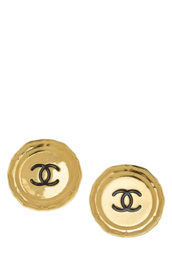 Chanel Cc Button Clip On Earrings - Black