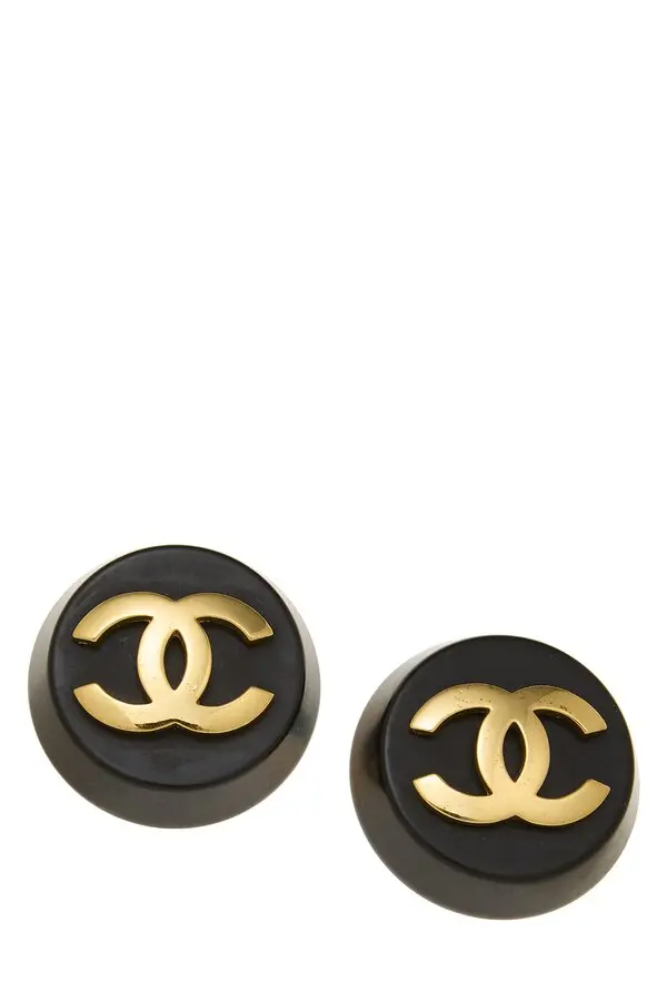 Chanel Cc Button Clip On Earrings - Black