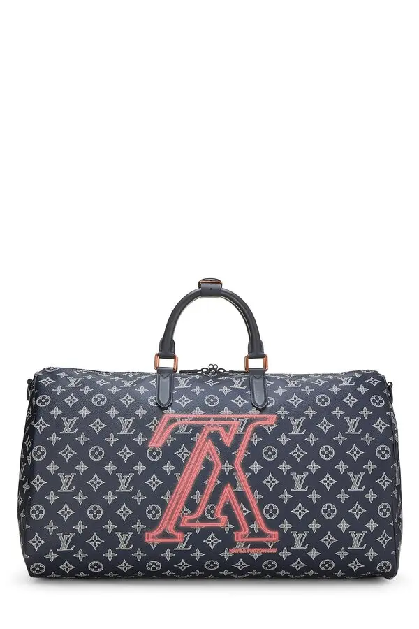 LOUIS VUITTON Kim Jones Monogram Upside Down Keepall Bandouliere 50 - Navy