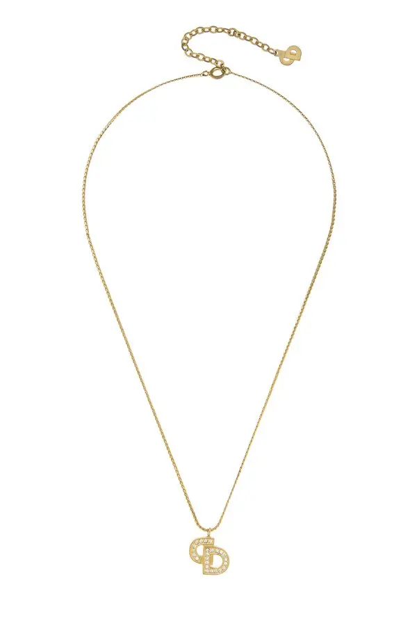 Dior Crystal 'cd' Charm Necklace - Gold