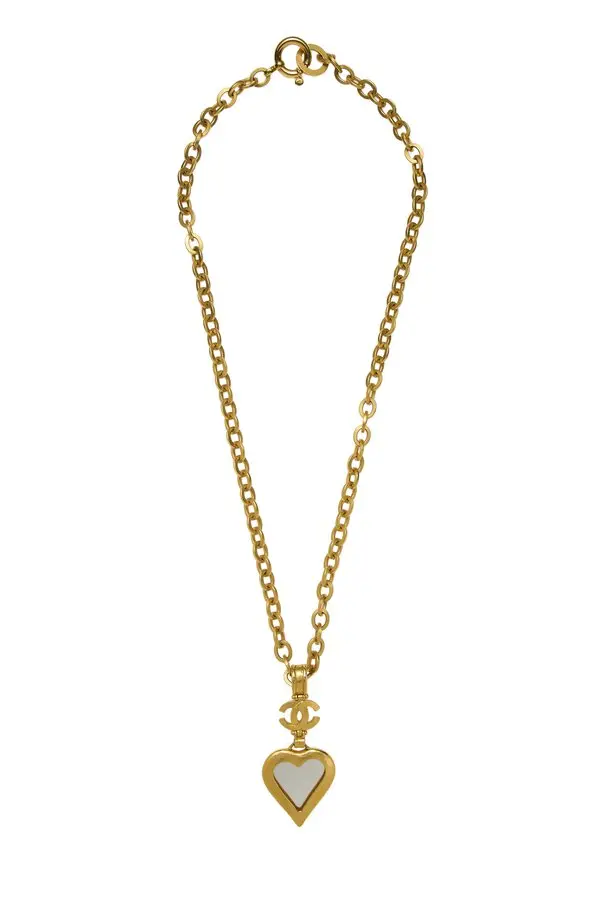 Chanel Plated Heart Mirror Necklace - Gold