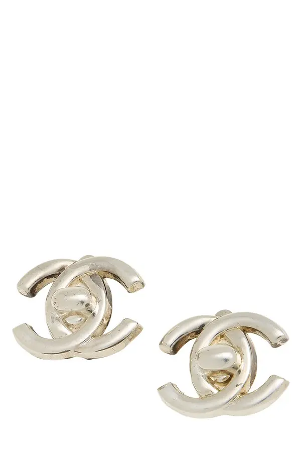 Chanel Cc' Turnlock Earrings - Silver