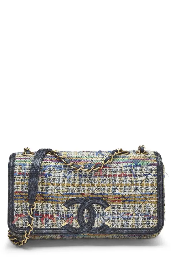 Chanel Multicolor Quilted Tweed Filigree Flap Medium