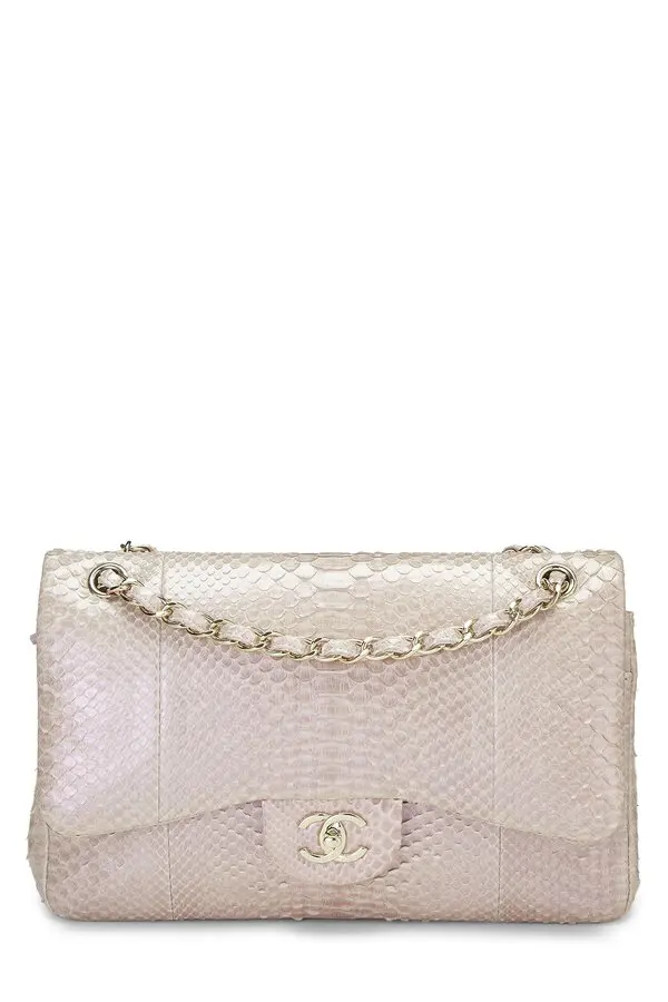 Chanel Iridescent Python Classic Double Flap Shoulder Bag - Pink
