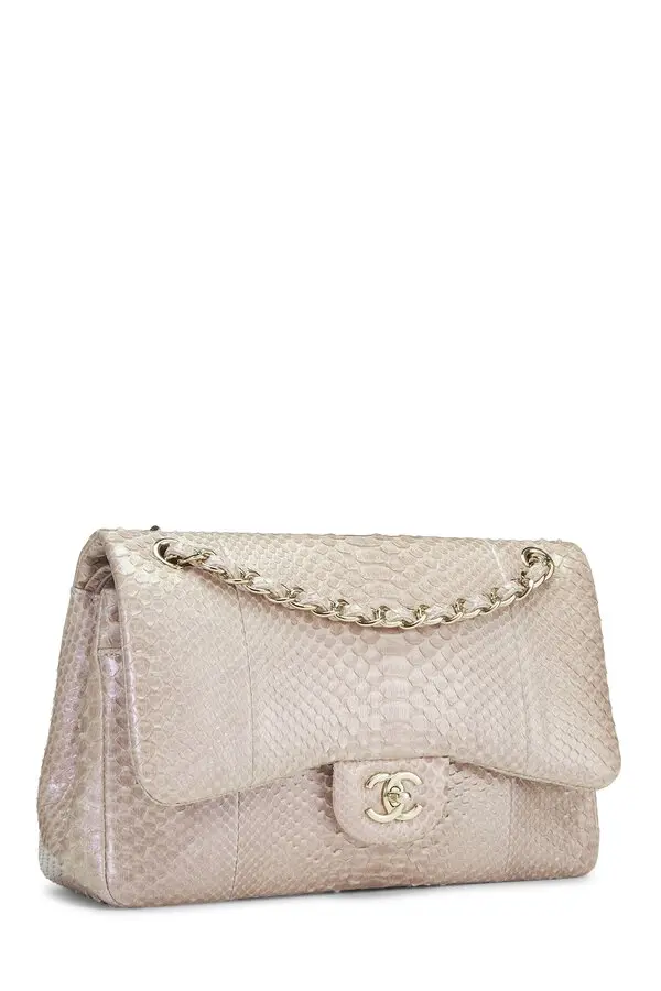 Chanel Iridescent Python Classic Double Flap Shoulder Bag - Pink