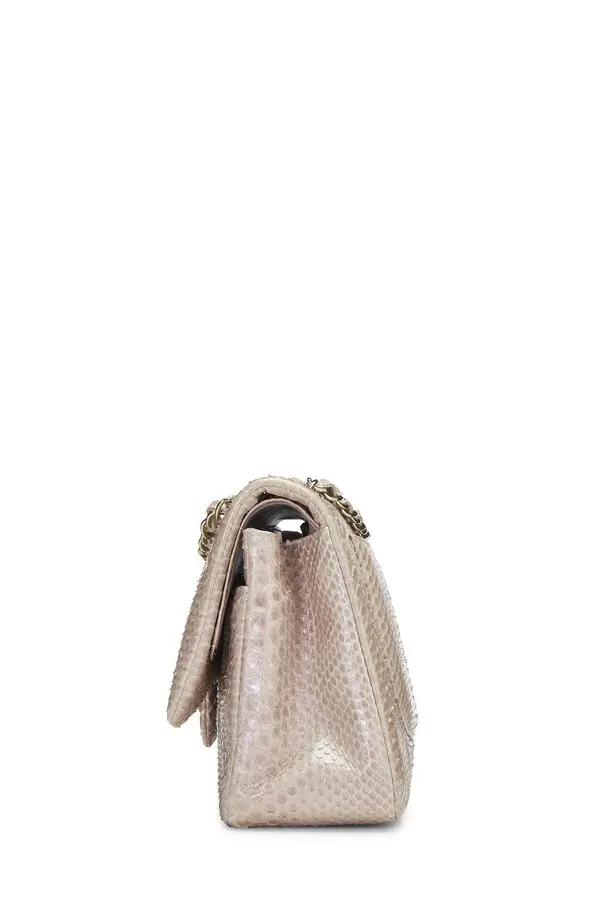 Chanel Iridescent Python Classic Double Flap Shoulder Bag - Pink