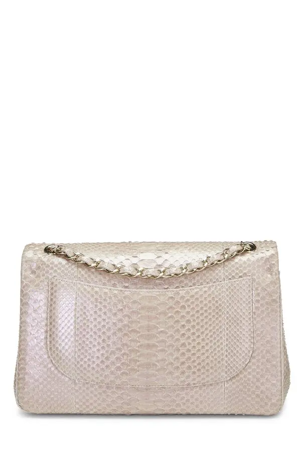Chanel Iridescent Python Classic Double Flap Shoulder Bag - Pink