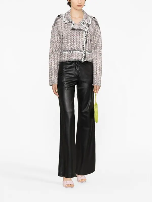 MSGM Cropped Tweed Biker Jacket