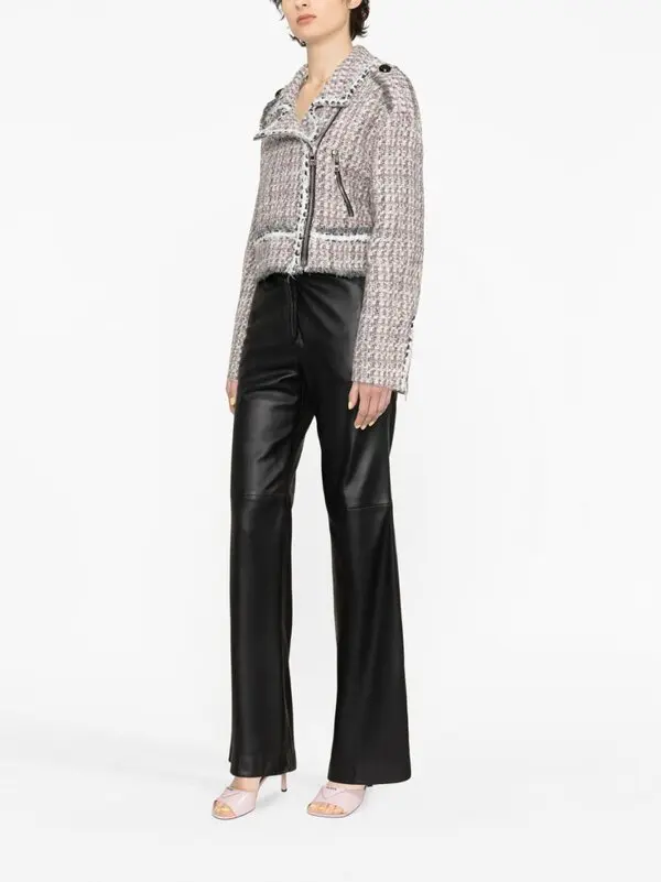 MSGM Cropped Tweed Biker Jacket