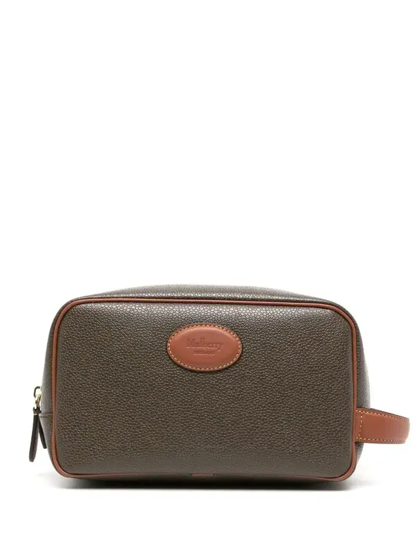 Mulberry Logo Patch Leather Wash Bag - Brown