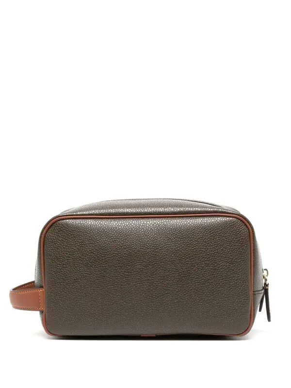 Mulberry Logo Patch Leather Wash Bag - Brown