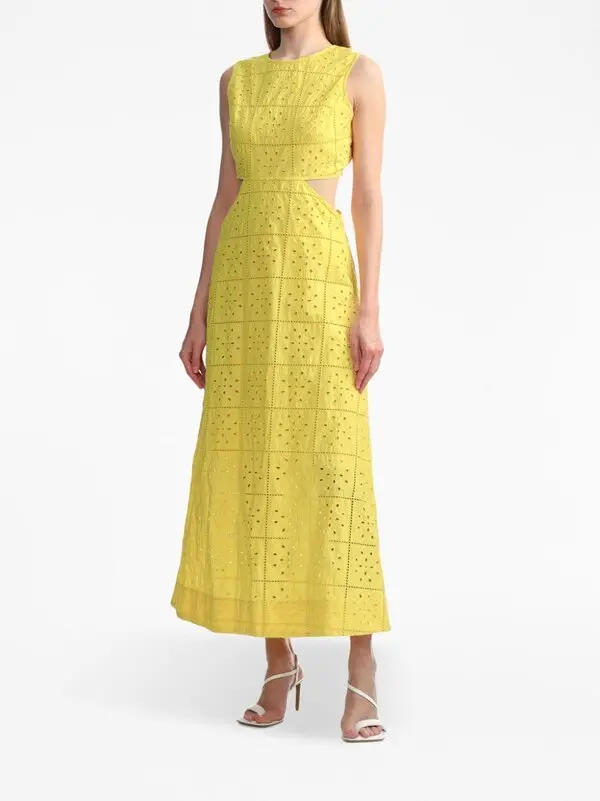 ganni broderie anglaise midi dress Ganni Beige Broderie Anglaise Puff Sleeve Dress
