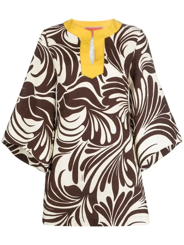 La DoubleJ Kaftan Mini Printed Dress - Brown