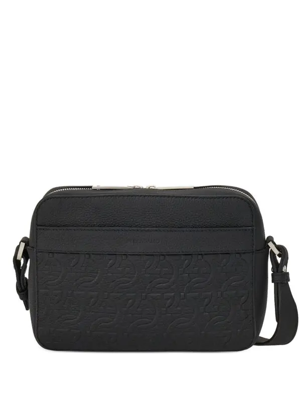 FERRAGAMO Logo-embossed Leather Shoulder Bag - Black