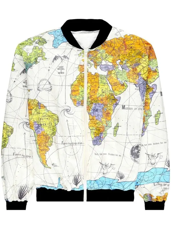 SAINT MXXXXXX World Map Bomber Jacket - White