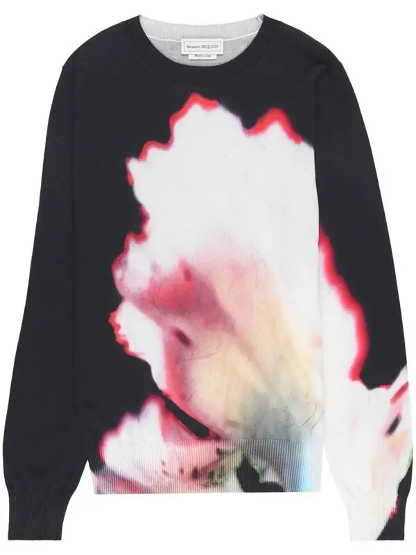 Alexander McQueen Solarised Flower-print Cotton Sweatshirt - Black