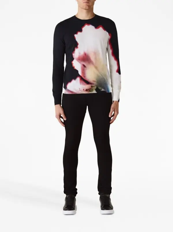 Alexander McQueen Solarised Flower-print Cotton Sweatshirt - Black