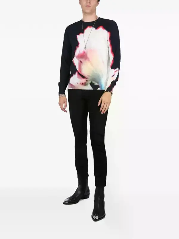 Alexander McQueen Solarised Flower-print Cotton Sweatshirt - Black