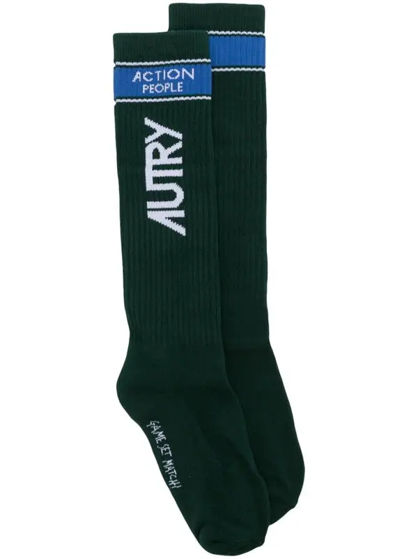 AUTRY Logo-intarsia Knitted Socks - Green