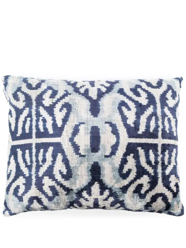LES-OTTOMANS Jacquard Silk Velvet Cushion - Neutrals